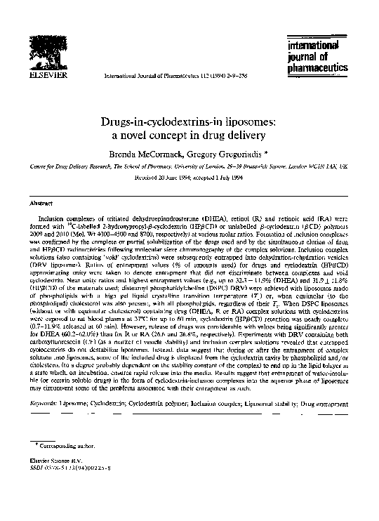 (PDF) Drugs-in-cyclodextrins-in liposomes: a novel concept in drug delivery