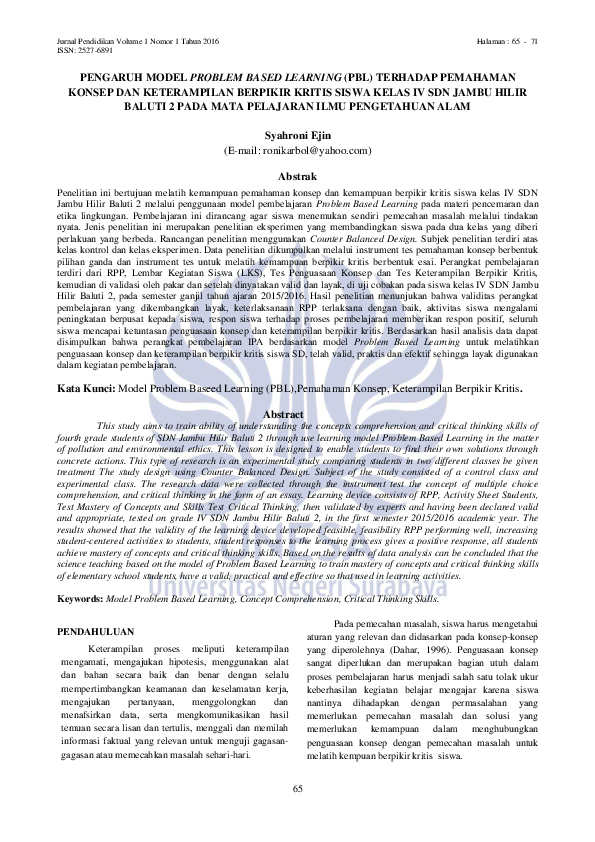 (PDF) Pengaruh Model Problem Based Learning (PBL Terhadap Pemahaman Konsep dan Keterampilan ...