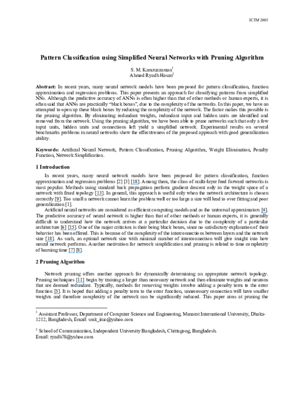(PDF) Pattern Classification using Simplified Neural Networks