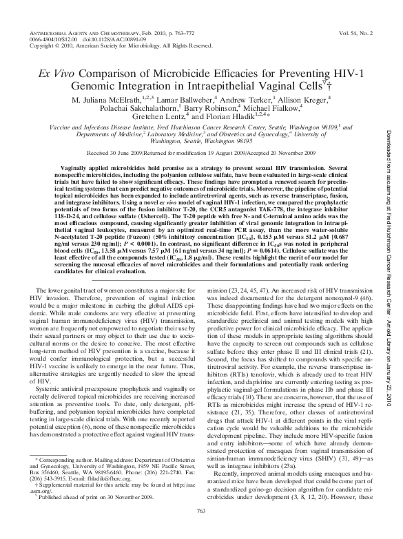 (PDF) Ex Vivo Comparison of Microbicide Efficacies for Preventing HIV-1 Genomic Integration in ...
