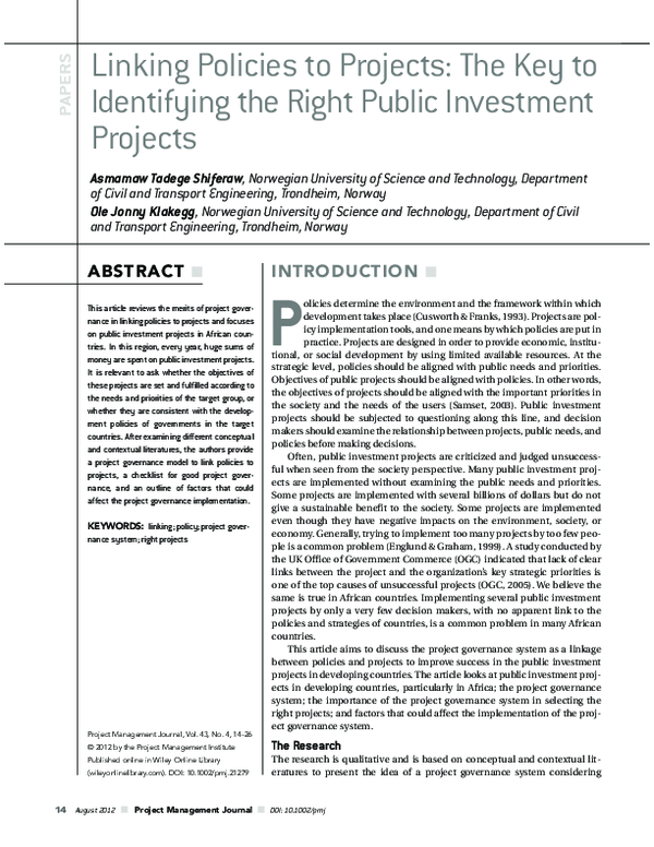 (PDF) Linking Policies to Projects: The Key to Identifying the Right ...