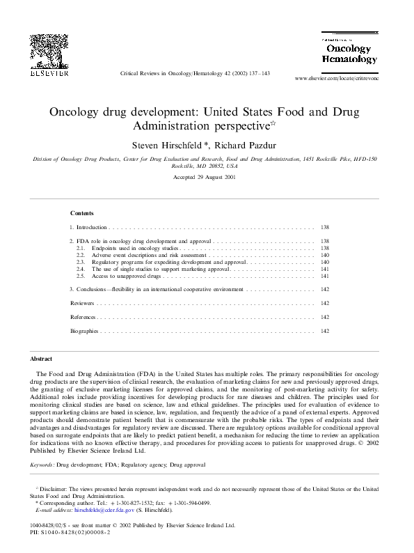 (PDF) Oncology drug development: United States Food and Drug ...