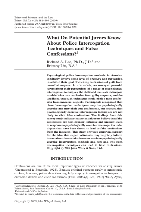 (PDF) What Do Potential Jurors Know About Police Interrogation ...