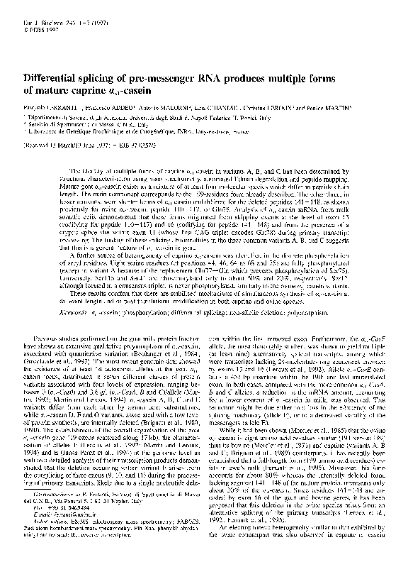 (PDF) Differential Splicing of Pre-Messenger RNA Produces Multiple Forms of Mature Caprine ...
