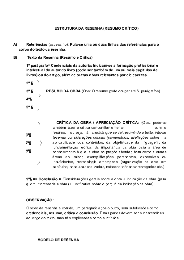 (DOC) ESTRUTURA DA RESENHA (RESUMO CRÍTICO