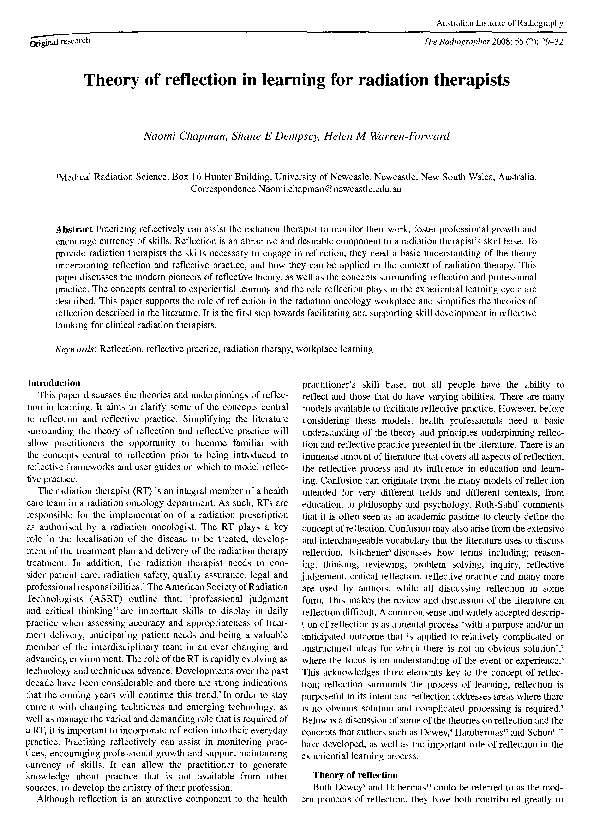 (PDF) Theory of reflection in learning for radiation therapists