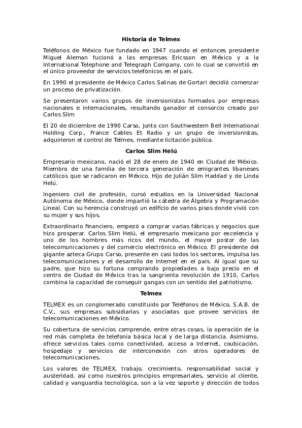 (DOC) Historia de Telmex
