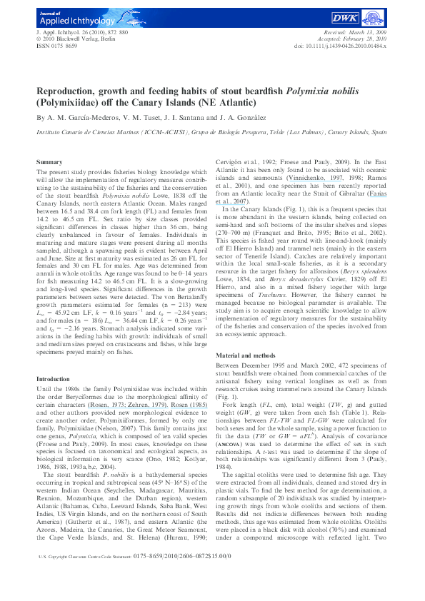 (PDF) Reproduction, growth and feeding habits of stout beardfish ...