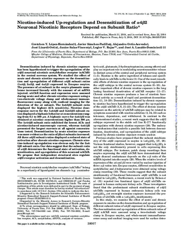 (PDF) Nicotine-induced Up-regulation and Desensitization of 4 2 ...