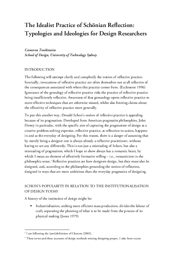 (PDF) The Idealist practice of reflection: Typologies, techniques and ...