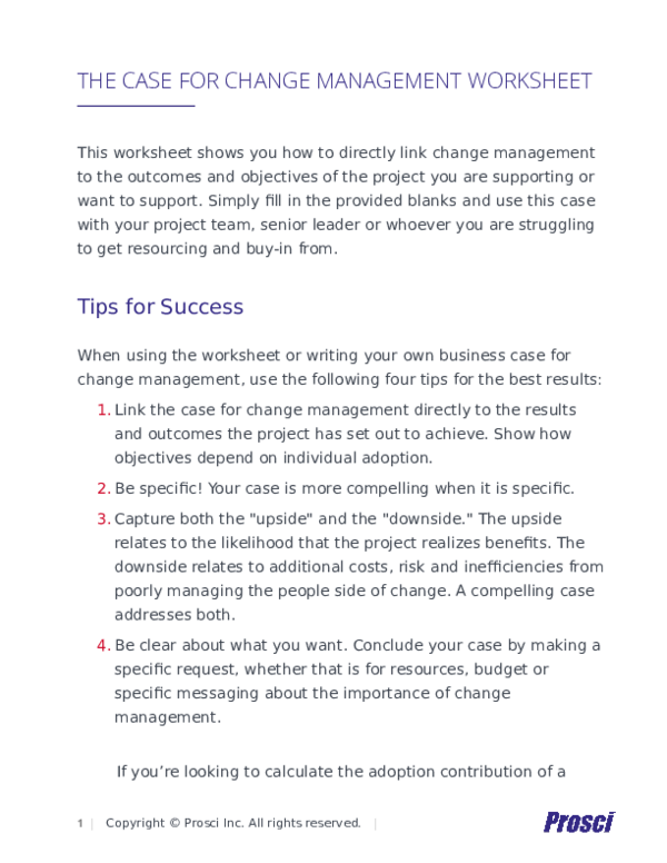 (DOC) The Case for Change Management Worksheet