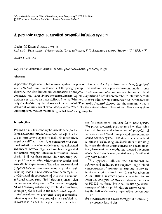 (PDF) A portable target controlled propofol infusion system