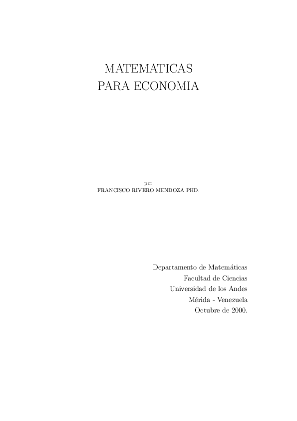 Pdf Matematicas Para Economia