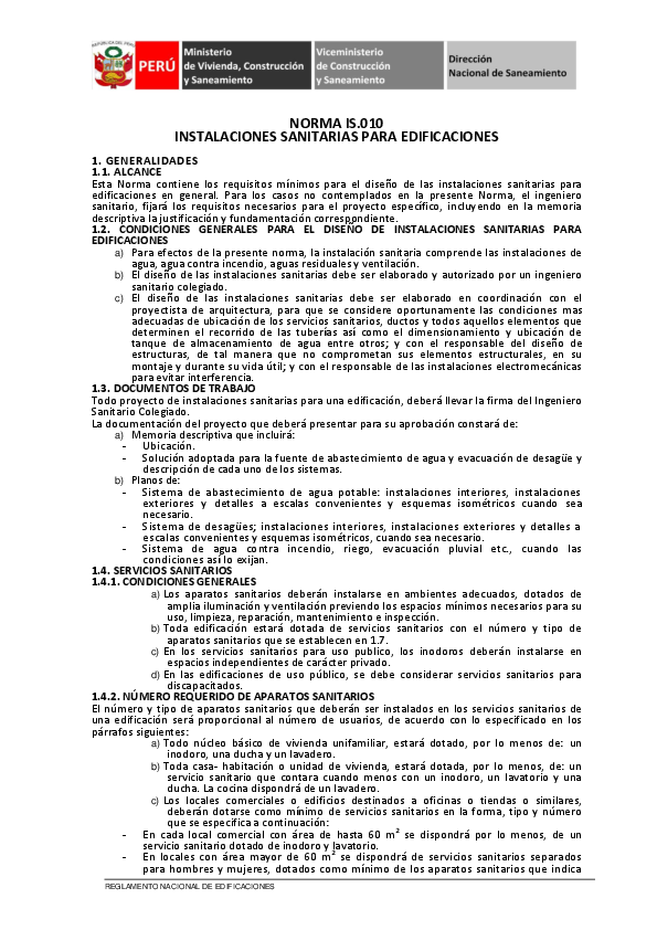 (PDF) REGLAMENTO NACIONAL DE EDIFICACIONES NORMA IS.010 INSTALACIONES ...