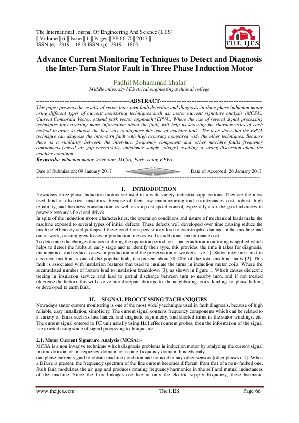 (PDF) Advance Current Monitoring Techniques to Detect and Diagnosis the Inter-Turn Stator Fault ...