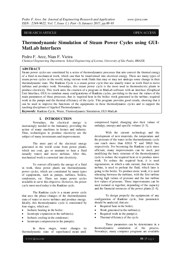 (PDF) Thermodynamic Simulation of Steam Power Cycles using GUI- MatLab Interfaces