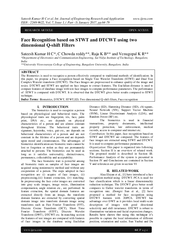 Pdf Face Recognition Based On Stwt And Dtcwt Using Two Dimensional Q Shift Filters