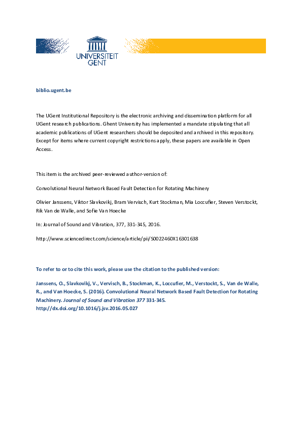 Pdf Convolutional Neural Network Based Fault Detection For Rotating