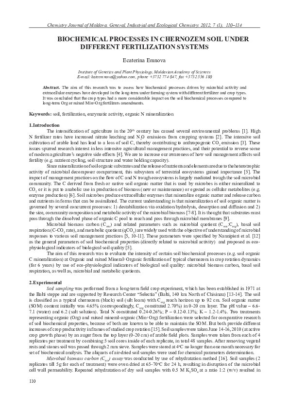 (PDF) BIOCHEMICAL PROCESSES IN CHERNOZEM SOIL UNDER DIFFERENT ...