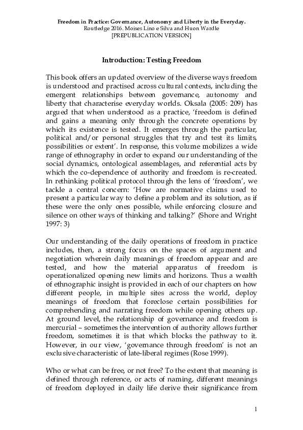 (PDF) FREEDOM IN PRACTICE: Introduction - Testing Freedom