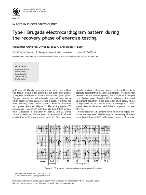 (PDF) Type I Brugada electrocardiogram pattern during the recovery ...