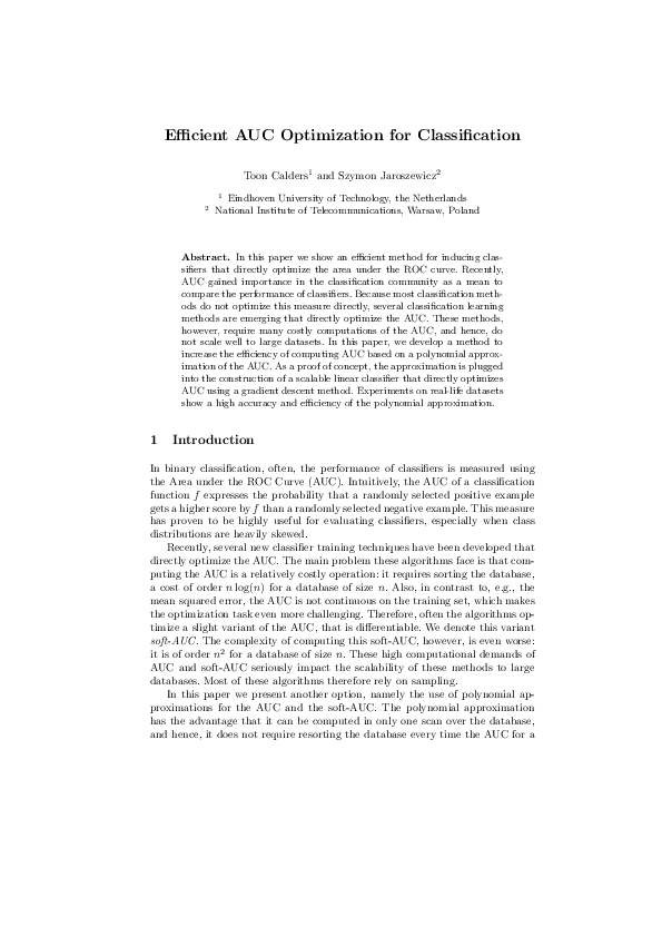 (PDF) Efficient AUC Optimization for Classification