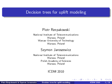 (PDF) Decision Trees for Uplift Modeling
