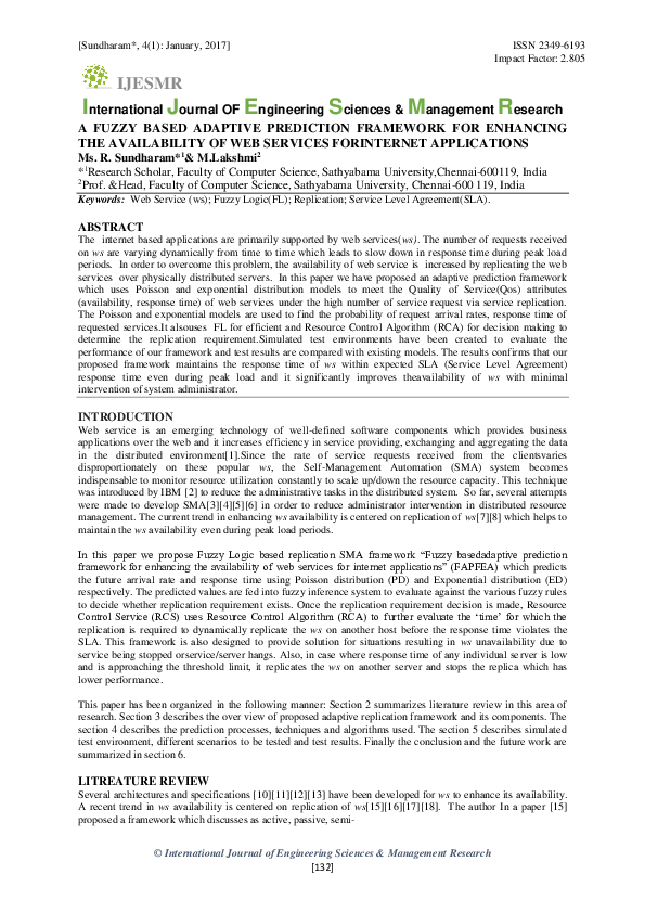 Pdf A Fuzzy Based Adaptive Prediction Framework For Enhancing The Availability Of Web Services