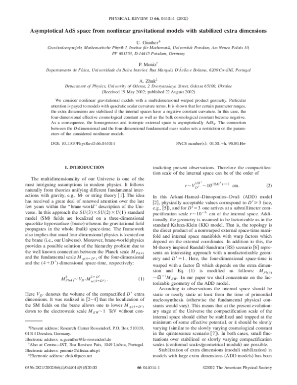 (PDF) Erratum: Asymptotical AdS space from nonlinear gravitational models with stabilized extra ...