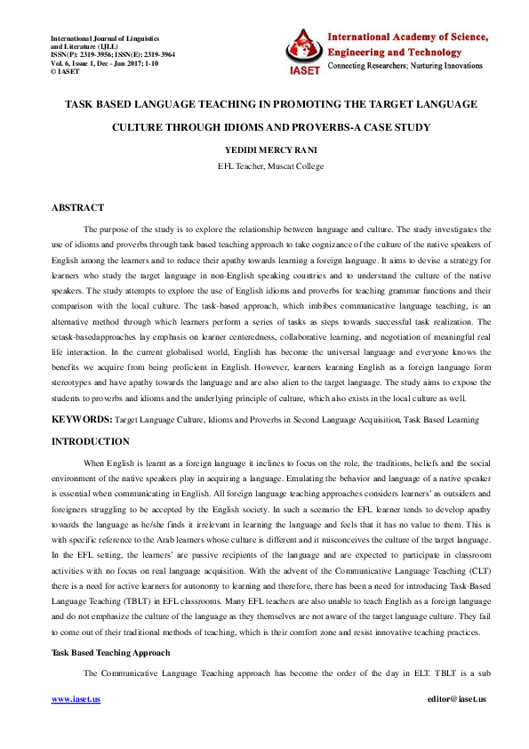 (PDF) TASK BASED LANGUAGE TEACHING IN PROMOTING THE TARGET LANGUAGE ...