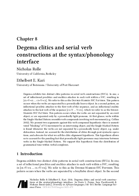(PDF) Degema Clitics and Serial Verb Constructions at the Syntax ...