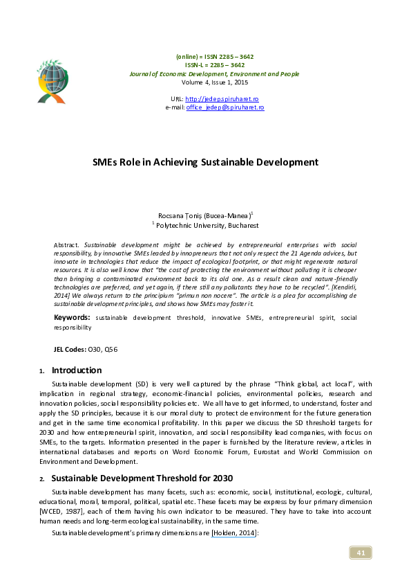 (PDF) SMEs Role in Achieving Sustainable Development