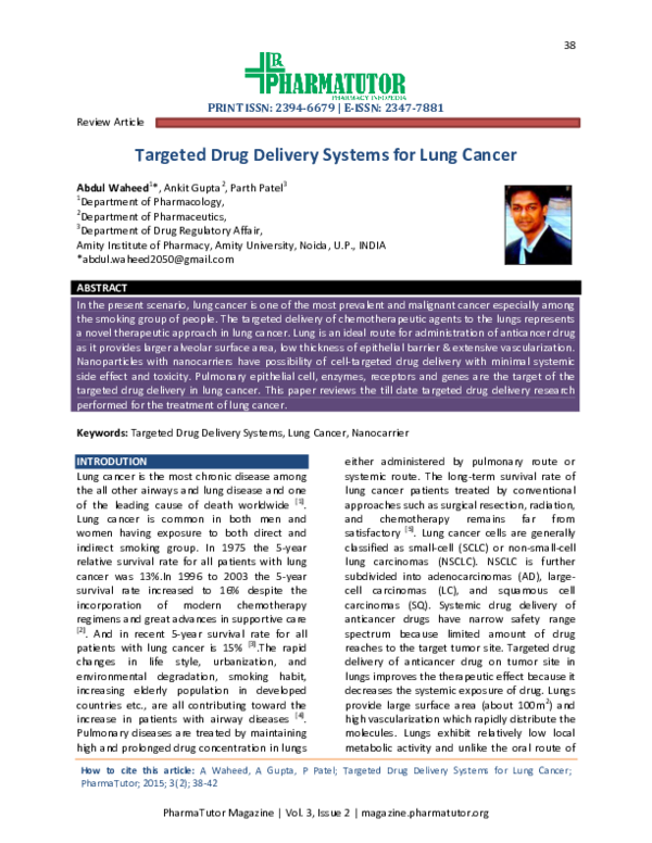 (PDF) Targeted Drug Delivery Systems for Lung Cancer | PharmaTutor Edu ...