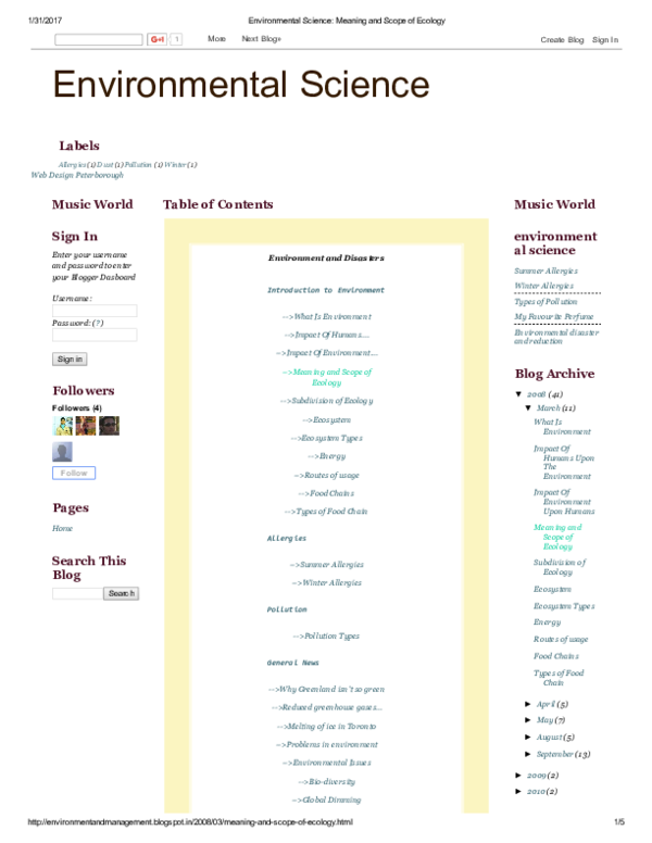 (PDF) Environmental Science Meaning and Scope of Ecology