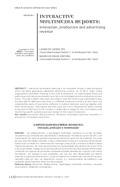 (PDF) INTERACTIVE MULTIMEDIA REPORTS: innovation, production and ...