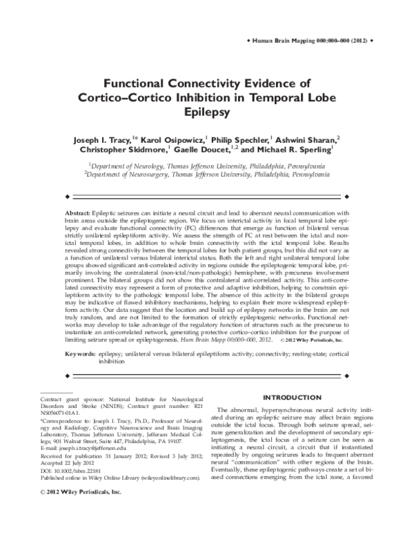 (PDF) Functional connectivity evidence of cortico-cortico inhibition in ...