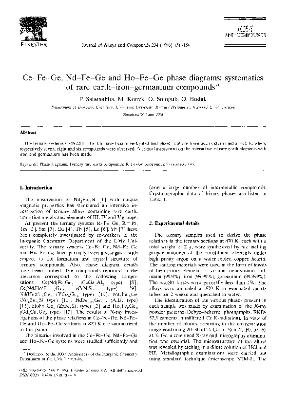 (PDF) Ce Fe Ge, Nd Fe Ge and Ho Fe Ge phase diagrams: systematics of ...