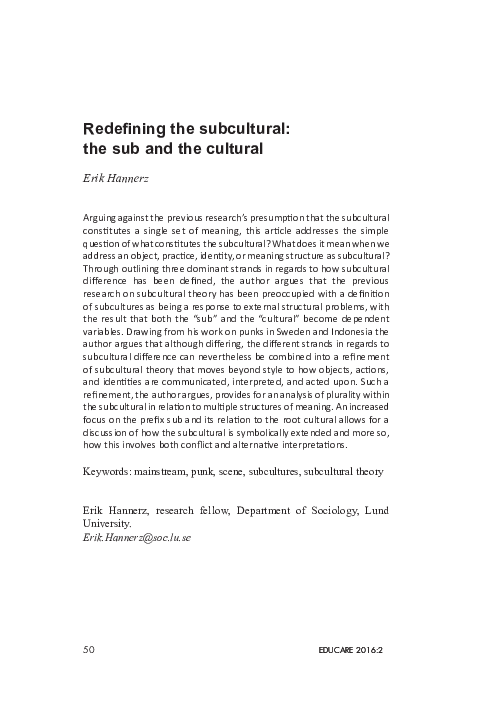 (PDF) Redefining the subcultural: the sub and the cultural
