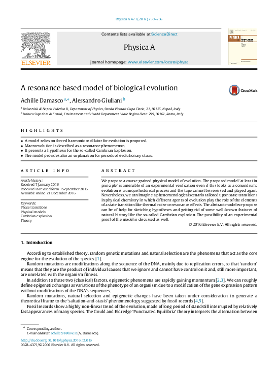 (PDF) A resonance based model of biological evolution