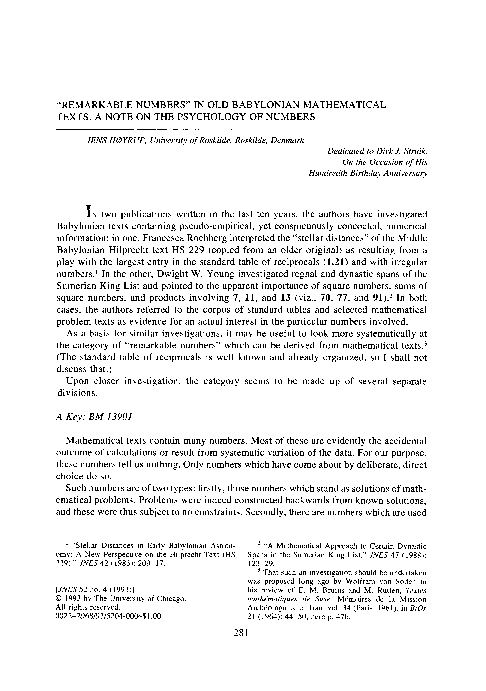 (PDF) Remarkable Numbers" in Old Babylonian Mathematical Texts: A Note ...