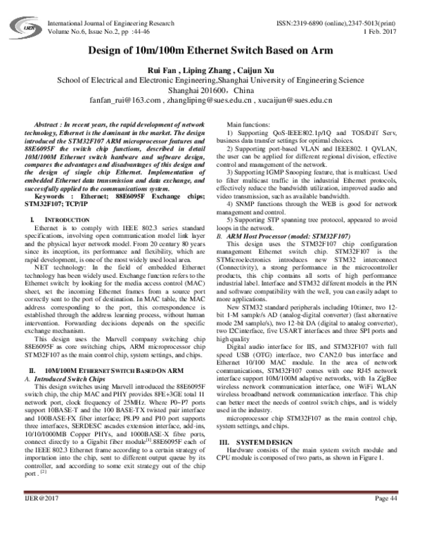(PDF) Design of 10m/100m Ethernet Switch Based on Arm