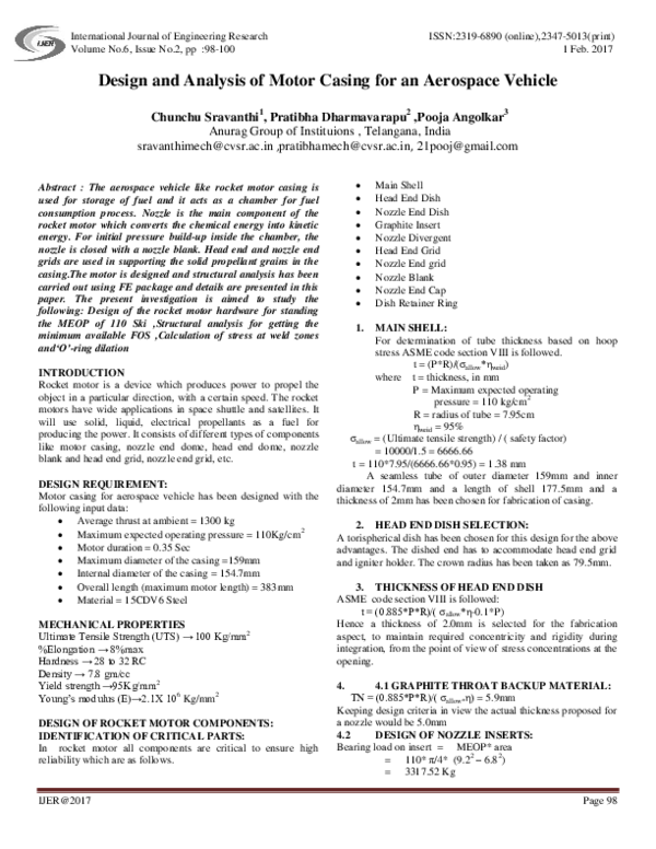 (PDF) Design and Analysis of Motor Casing for an Aerospace Vehicle