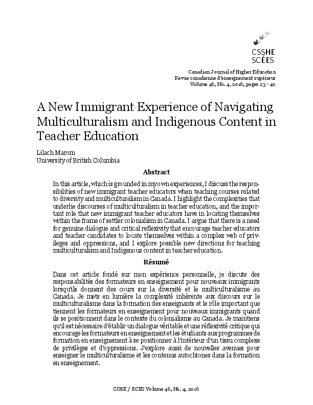 (PDF) A New Immigrant Experience of Navigating Multiculturalism and ...