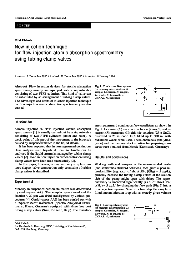 Pdf New Injection Technique For Flow Injection Atomic Absorption Spectrometry Using Tubing