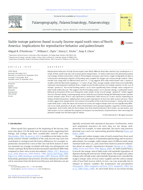 (PDF) Stable isotope patterns found in early Eocene equid tooth rows of ...