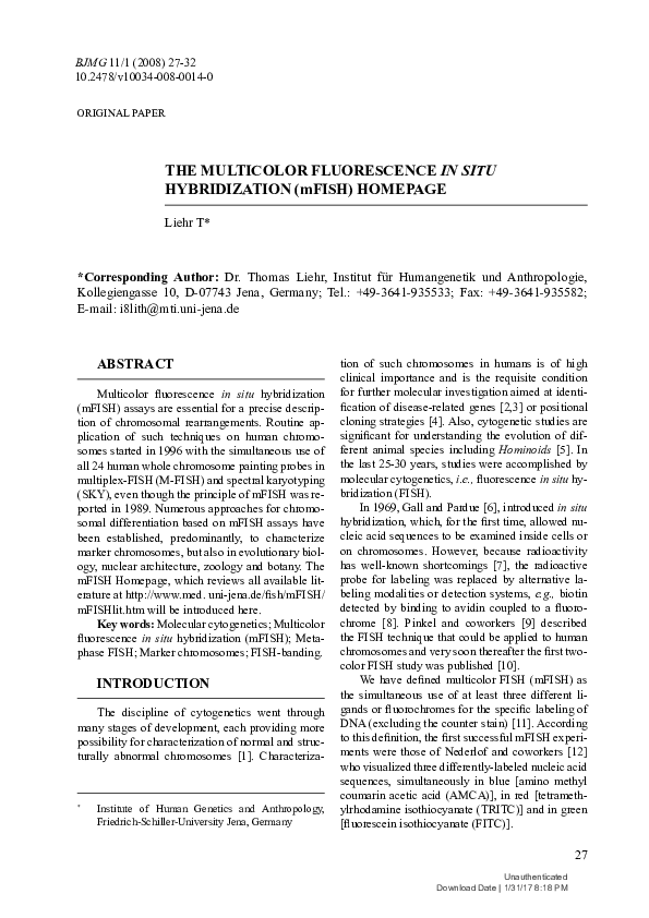 (PDF) The Multicolor Fluorescence in Situ Hybridization (mFISH) Homepage