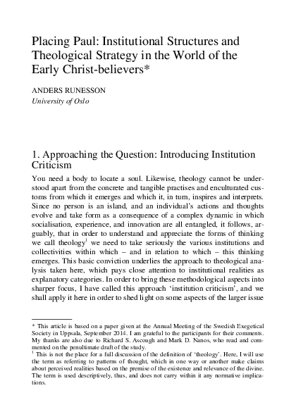 (PDF) Placing Paul: Institutional Structures and Theological Strategy ...