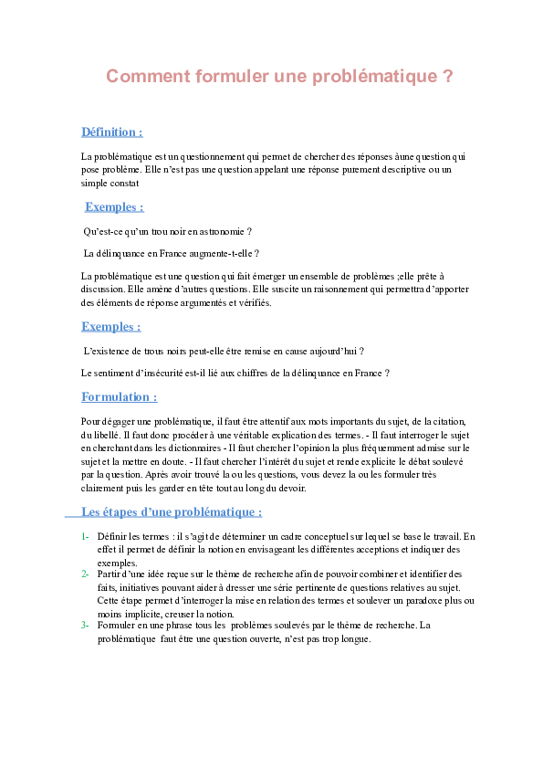 (DOC) Comment formuler une problématique (1)