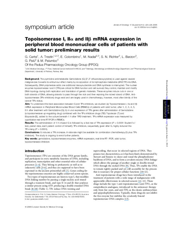 (PDF) Topoisomerase I, II and II mRNA expression in peripheral blood ...