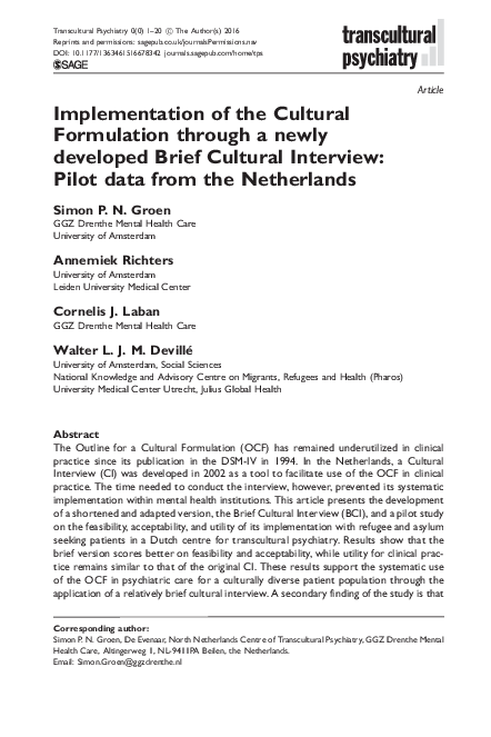 (PDF) Implementation of the Cultural Formulation through a newly ...